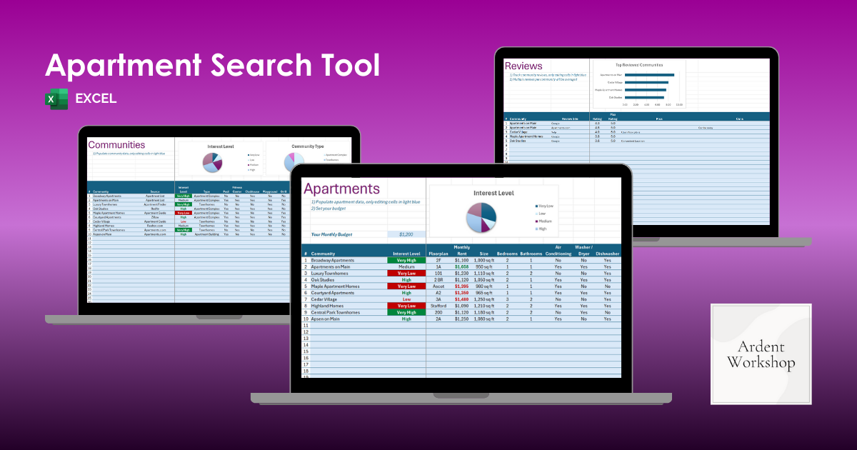 Apartment Search Tool - Excel | Ardent Workshop