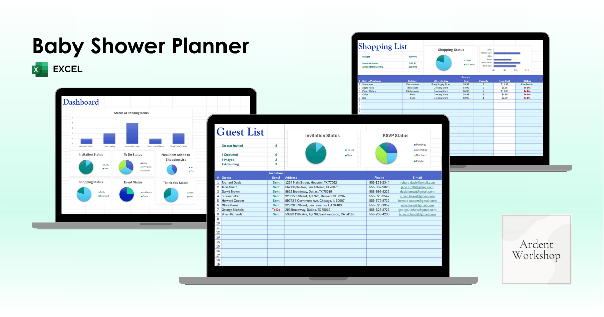Baby Shower Planner - Excel | Ardent Workshop