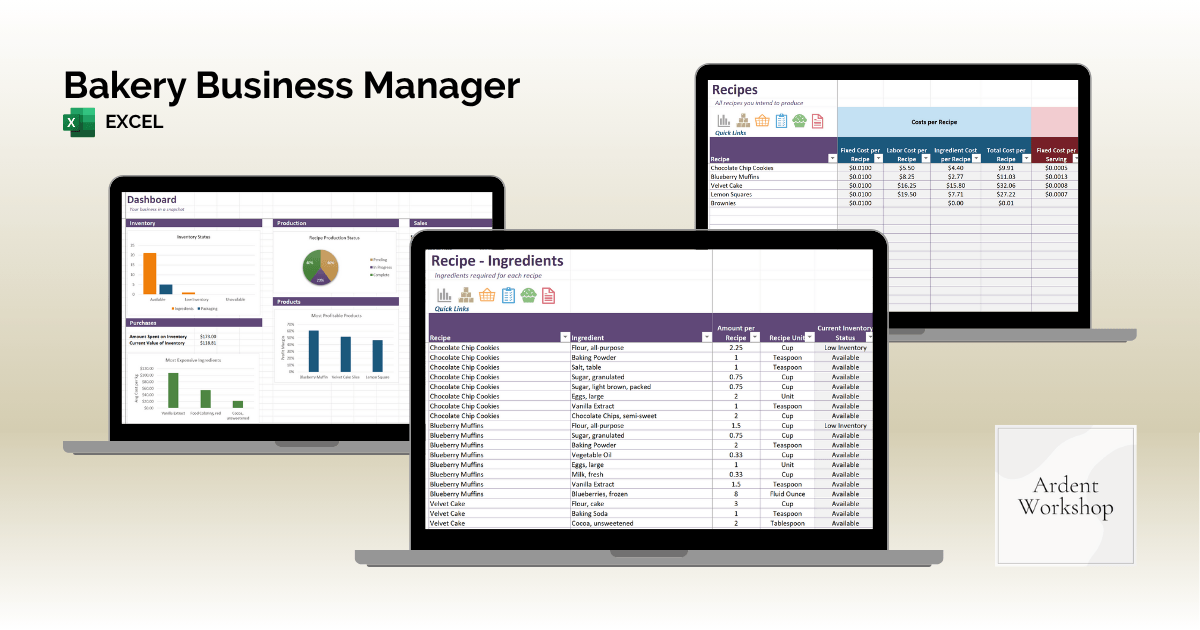 Bakery Business Manager - Excel | Ardent Workshop