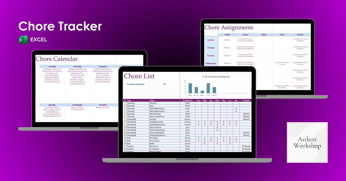 Chore Tracker - Excel | Ardent Workshop