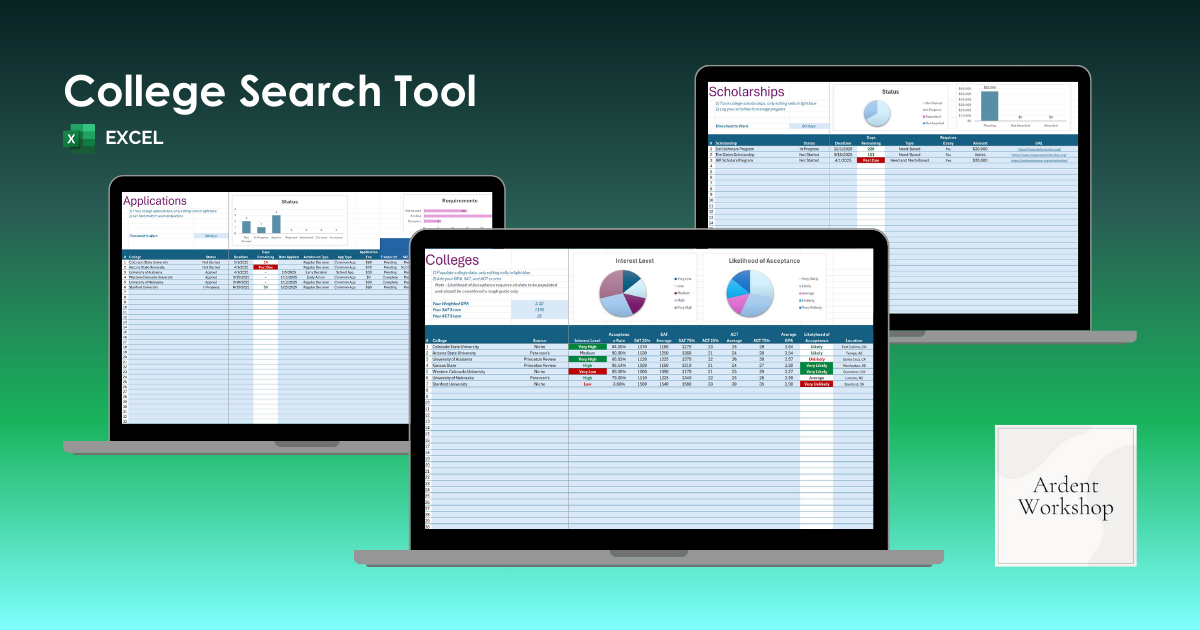 College Search Tool - Excel | Ardent Workshop
