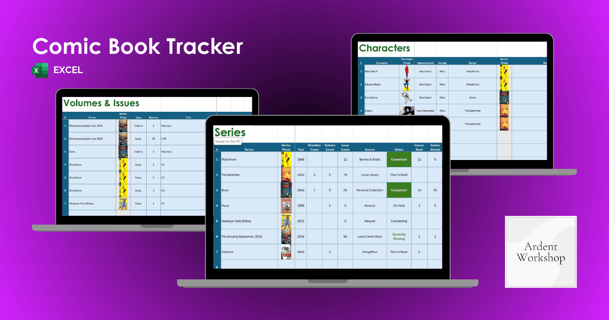 Comic Book Tracker - Excel | Ardent Workshop