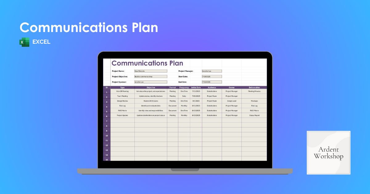 Communications Plan - Excel | Ardent Workshop