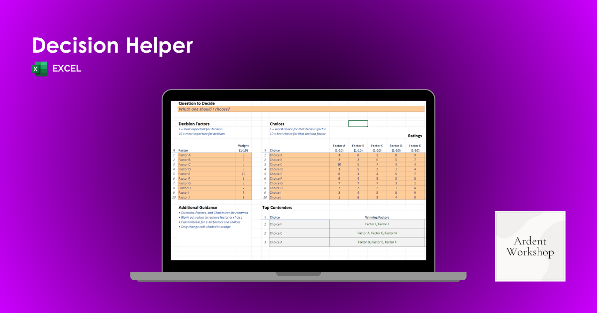 Decision Helper - Excel | Ardent Workshop