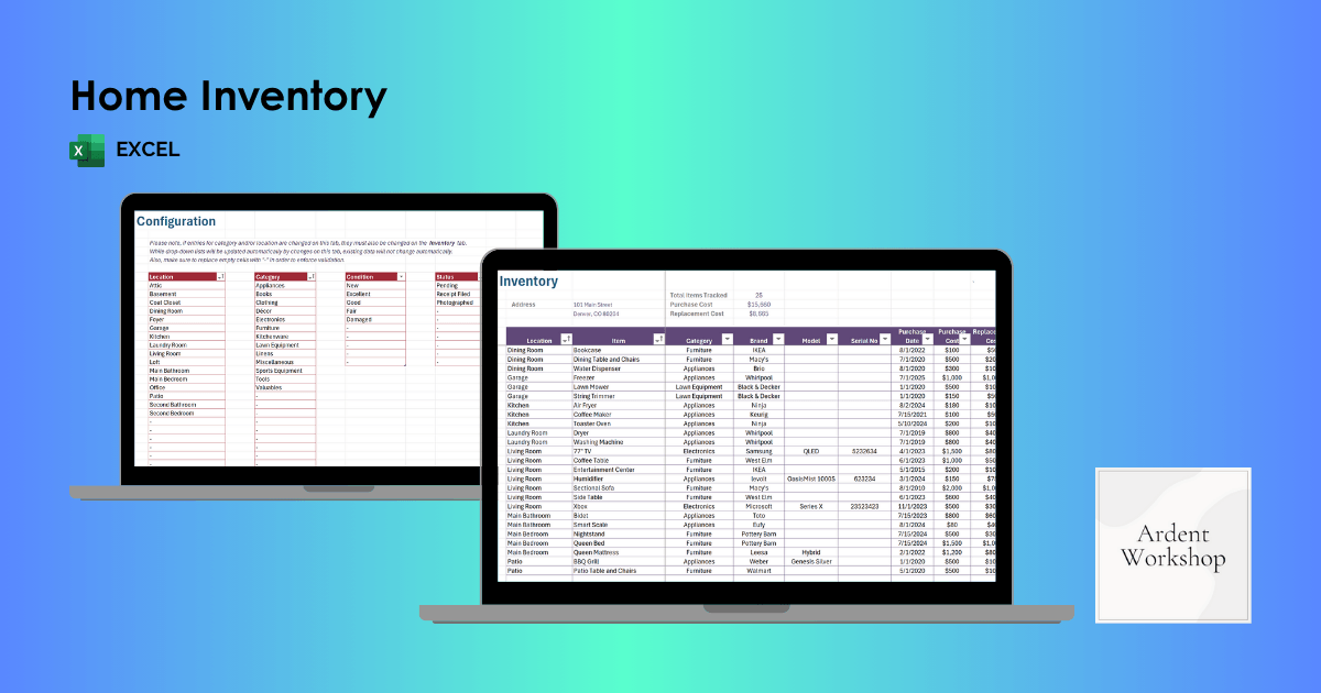 Home Inventory - Excel | Ardent Workshop