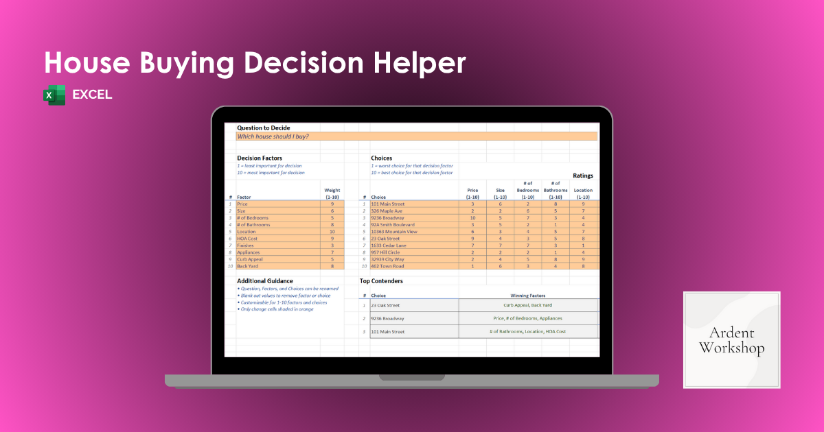 House Buying Decision Helper - Excel | Ardent Workshop