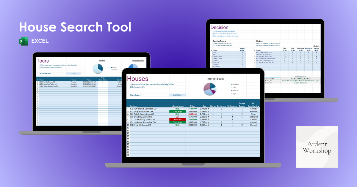House Search Tool - Excel | Ardent Workshop