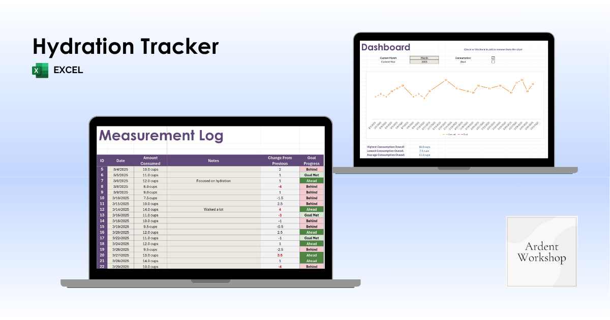 Hydration Tracker - Excel | Ardent Workshop