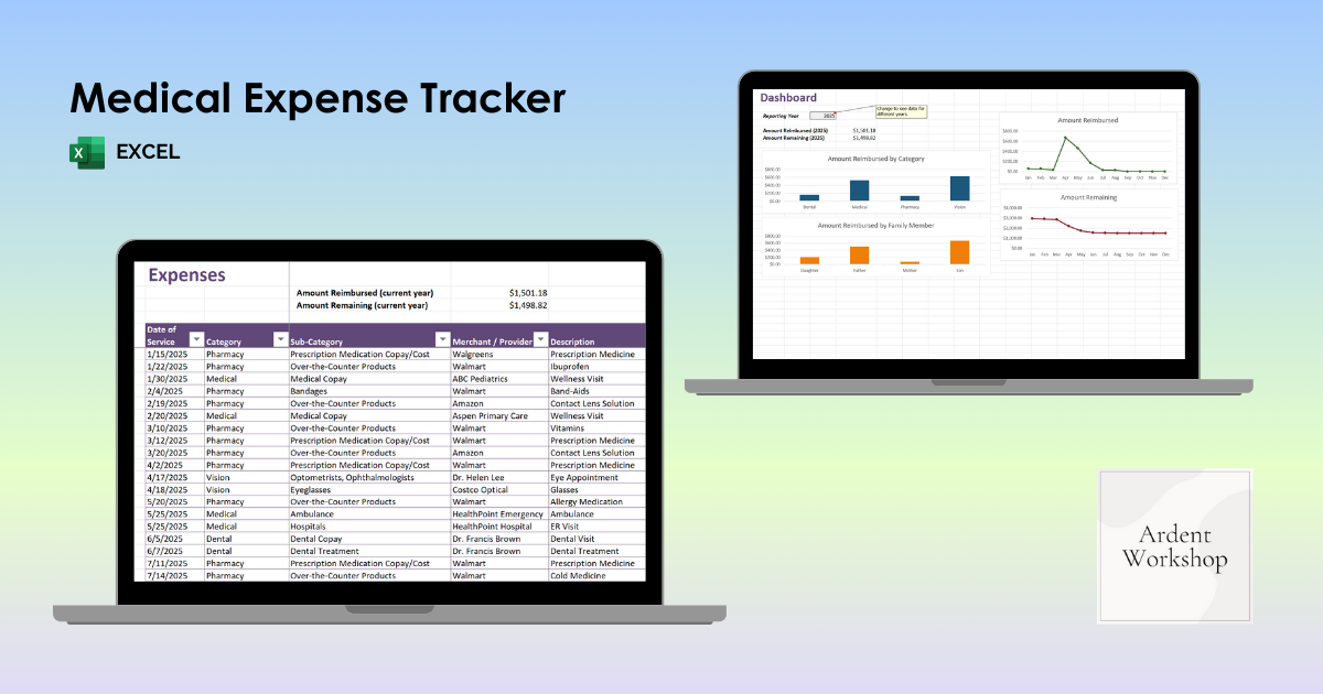 Medical Expense Tracker - Excel | Ardent Workshop