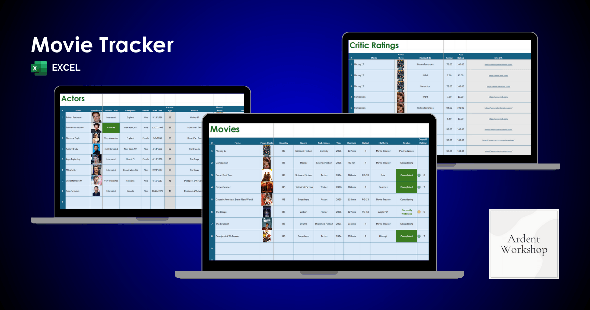 Movie Tracker - Excel | Ardent Workshop