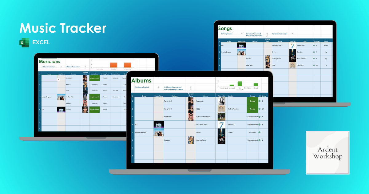 Music Tracker - Excel | Ardent Workshop