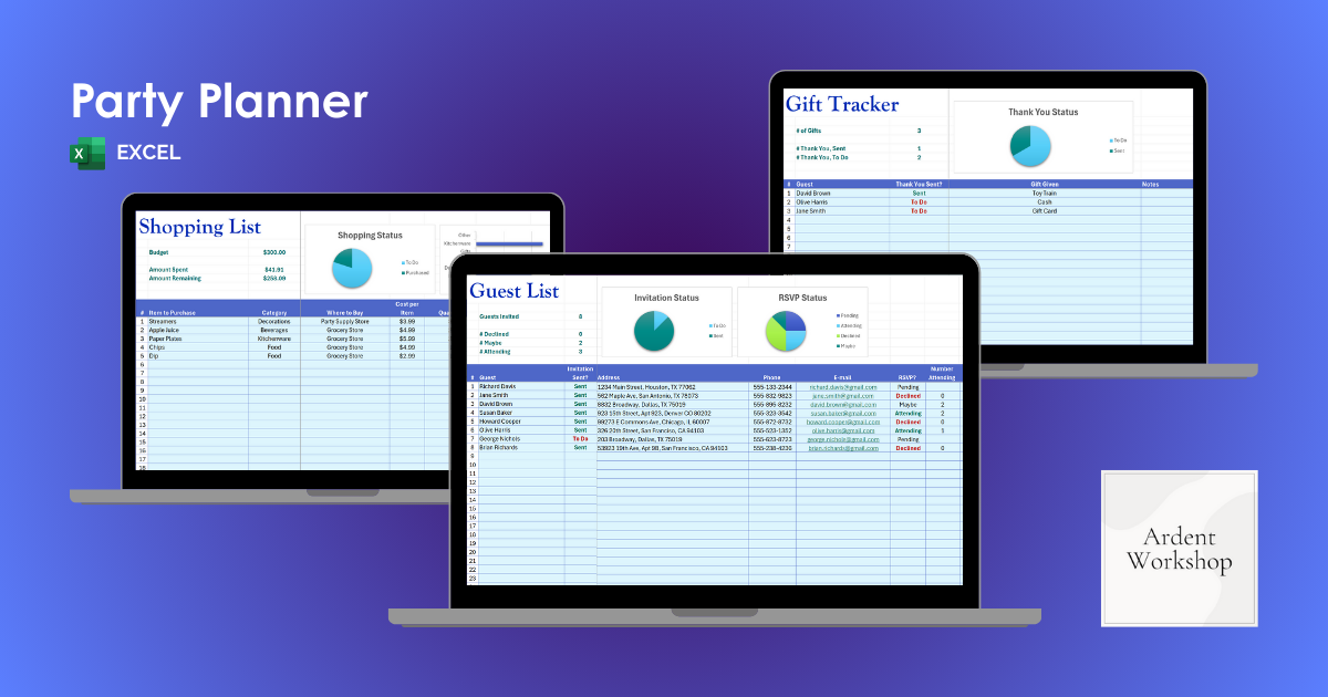 Party Planner - Excel | Ardent Workshop