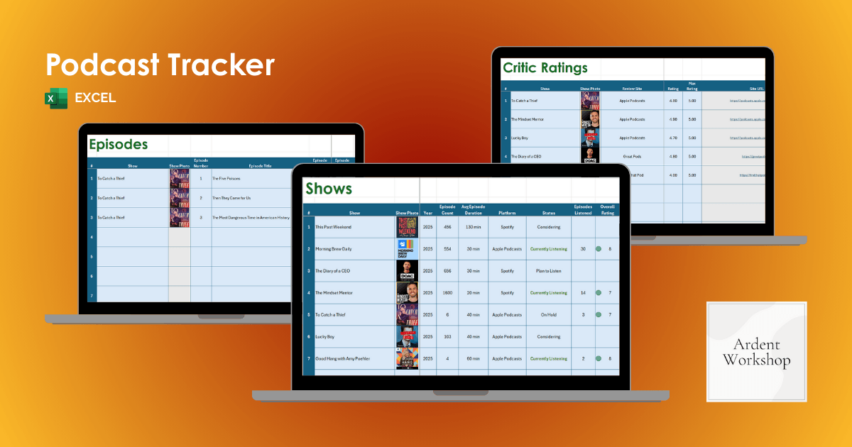 Podcast Tracker - Excel | Ardent Workshop
