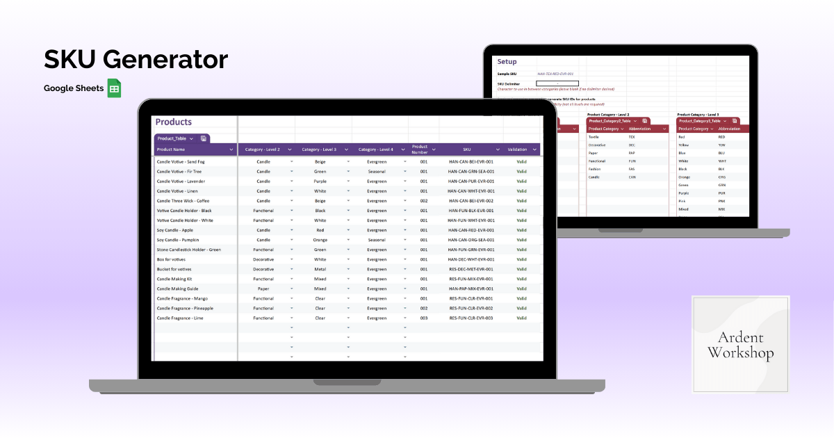 SKU Generator - Google Sheets | Ardent Workshop