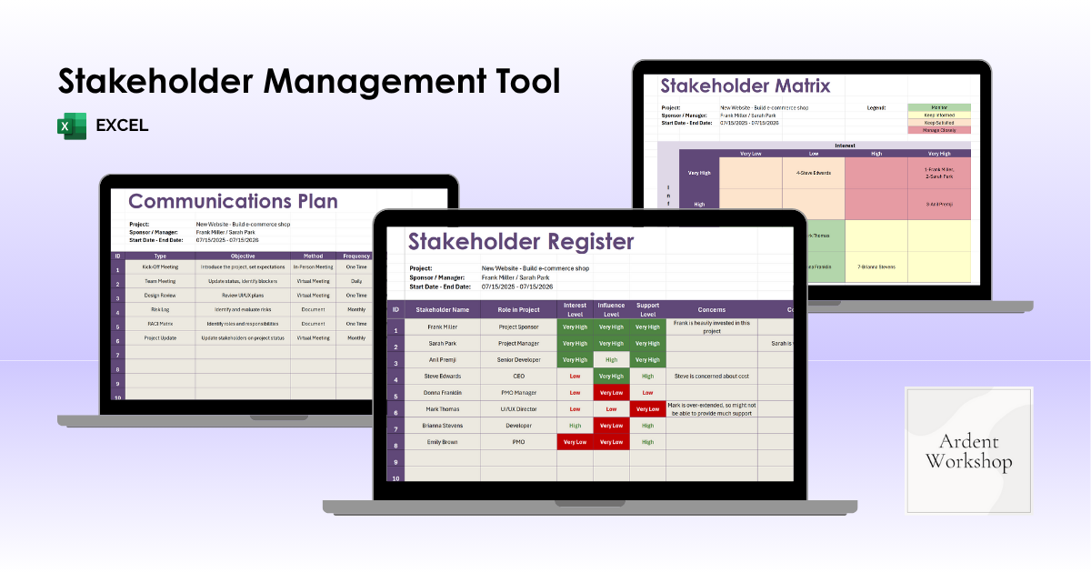Stakeholder Management Tool - Excel | Ardent Workshop