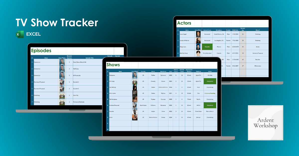 TV Show Tracker - Excel | Ardent Workshop