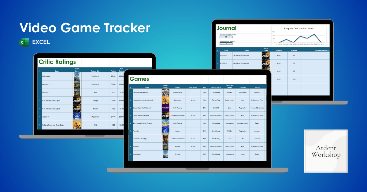 Video Game Tracker - Excel | Ardent Workshop