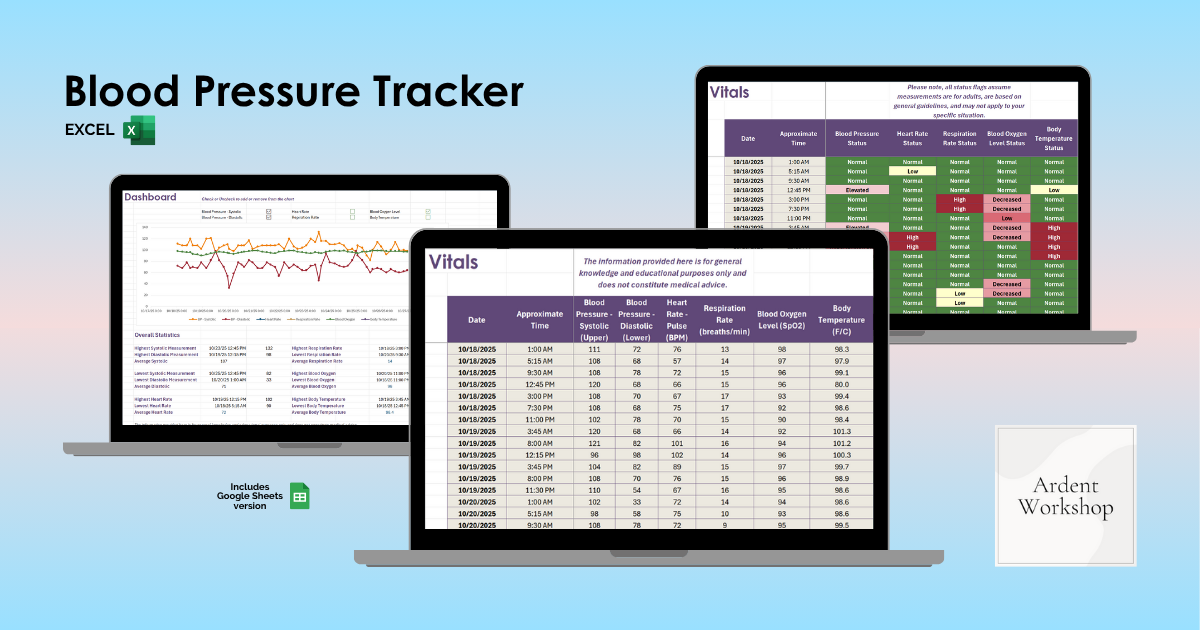 Vital Signs Tracker - Excel | Ardent Workshop