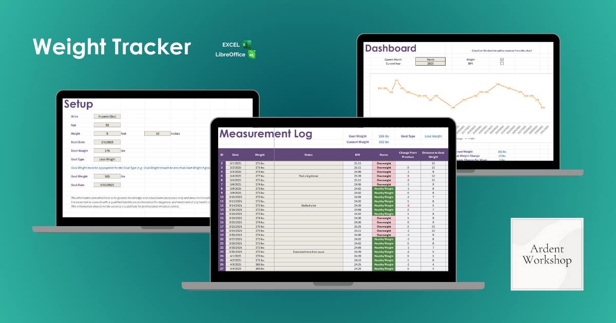 Weight Tracker - Excel | Ardent Workshop